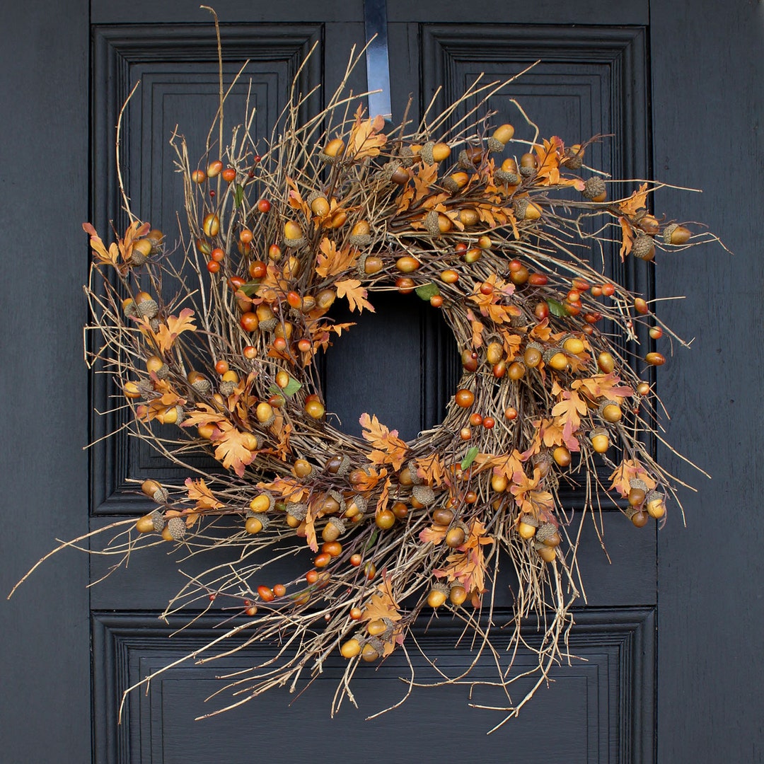 Acorn & Fall Leaves Front Door Twig Autumn Wreath - Available in Two ...