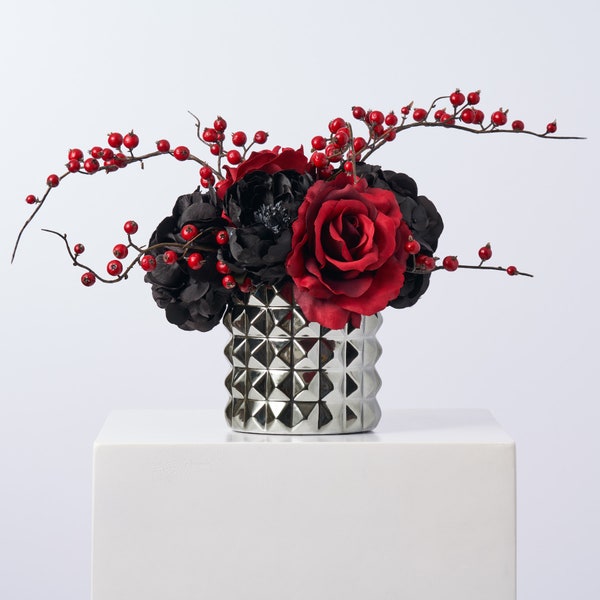 Red and Black Flower Arrangement - Etsy