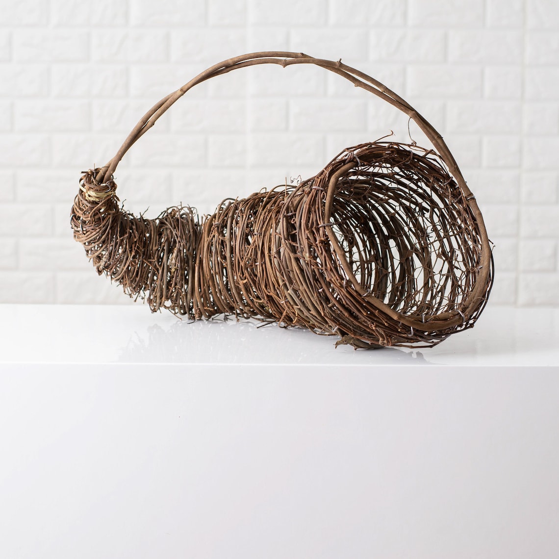 Natural Grapevine Cornucopia Basket With Handle Thanksgiving Fall Decor ...