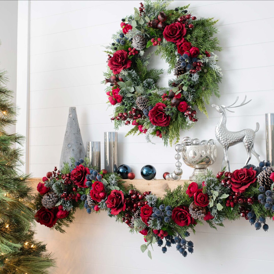 Red Queen Rose & Mixed Winter Berry Classic Holiday Front Door - Etsy