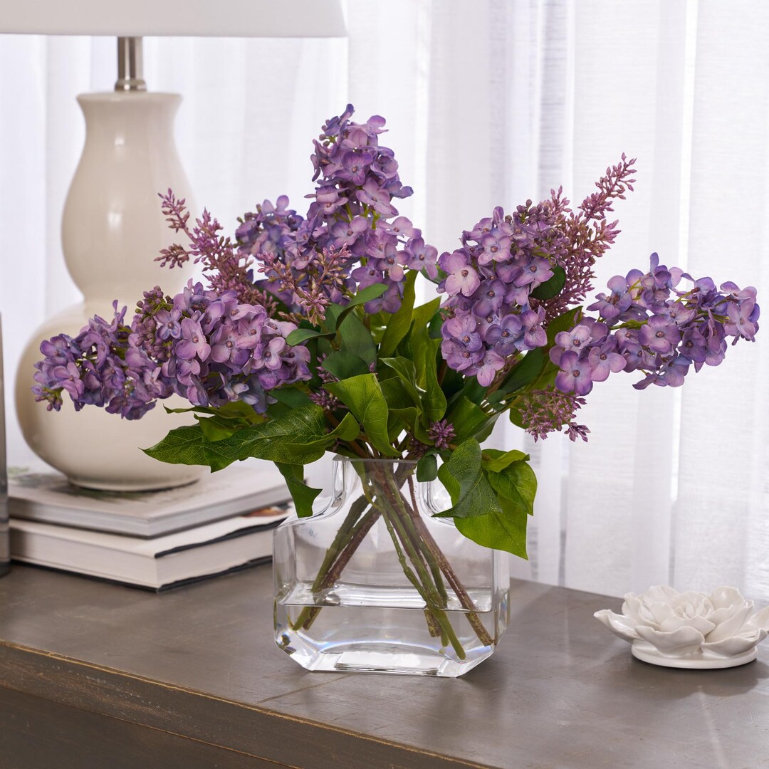 Real Touch Purple Lilac Blooms & Seeding Branches in Factice Vase ...