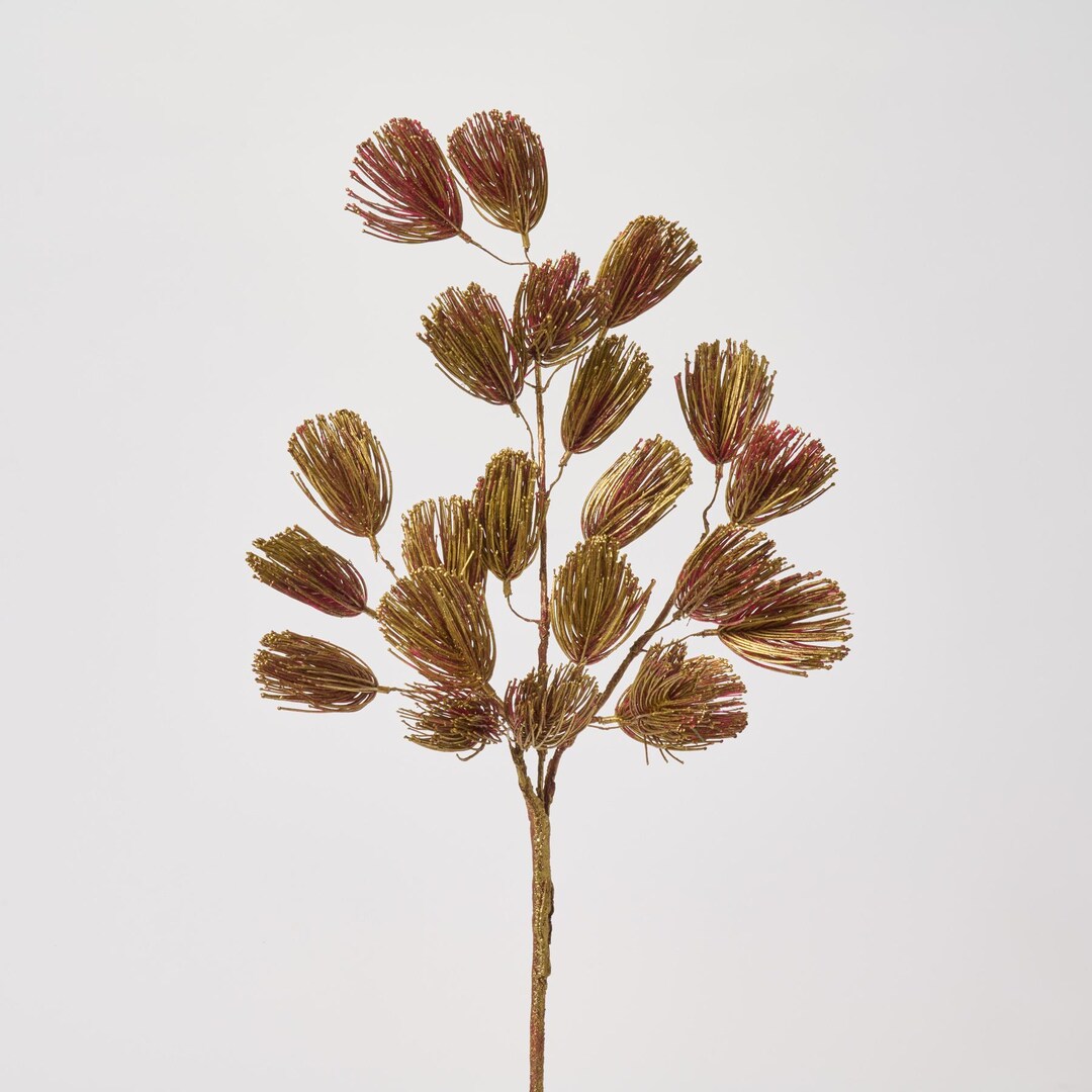 Burgundy & Gold Metallic Pine Needle Spray Deluxe Faux Botanical - 35 ...