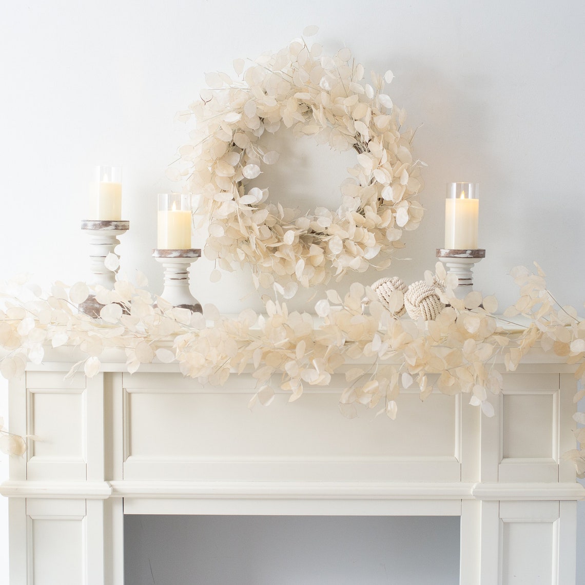 Dried Look Translucent Bleached Lunaria All Seasons Garland - Multiple ...