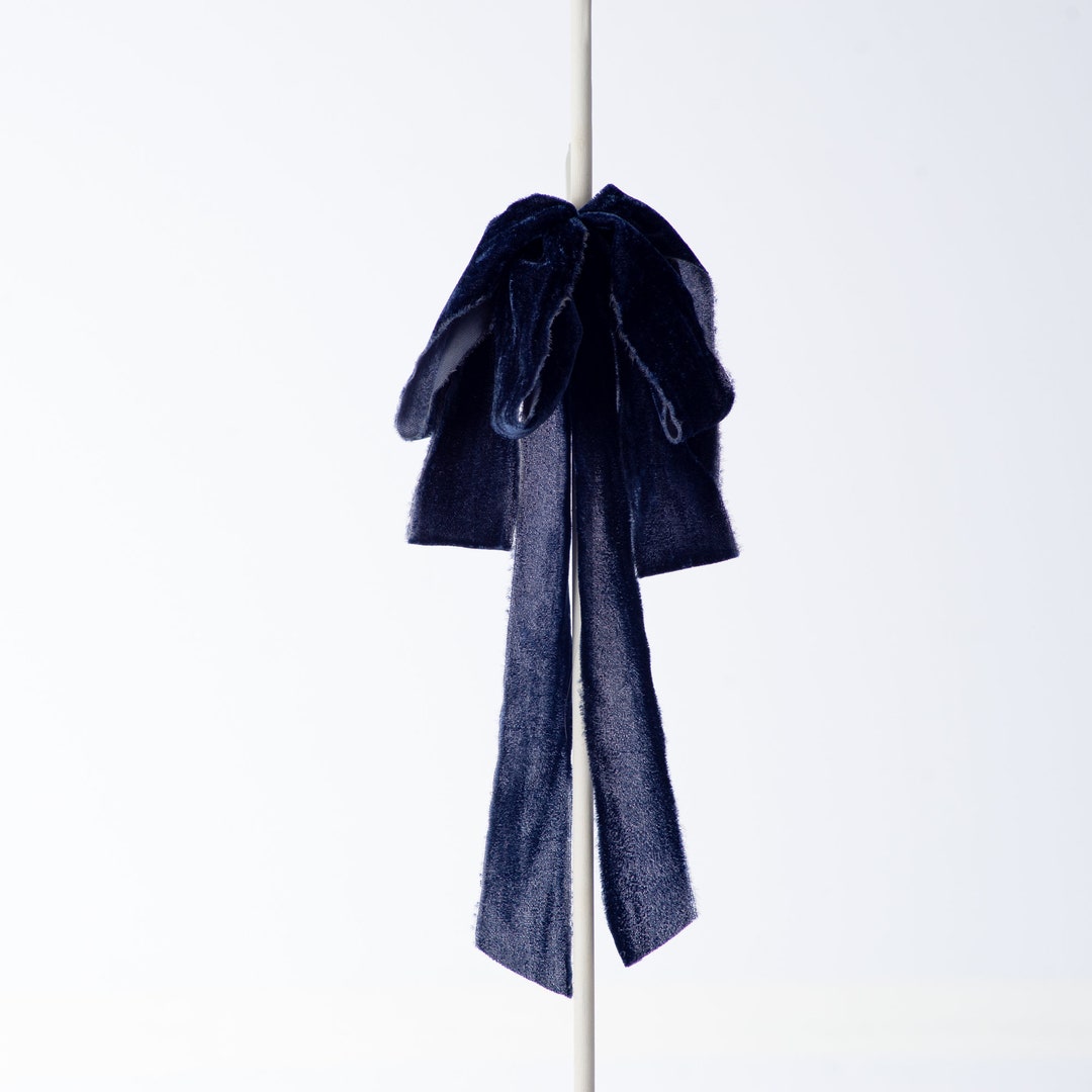 Blue Raw Edge Silk Velvet Velvet Lux Drape Loop Bow - Etsy