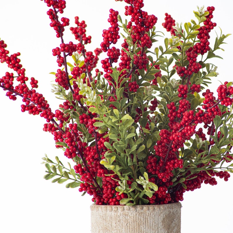 Red Holiday Berries & Boxwood Christmas Arrangement in Stoneware Pot - Etsy