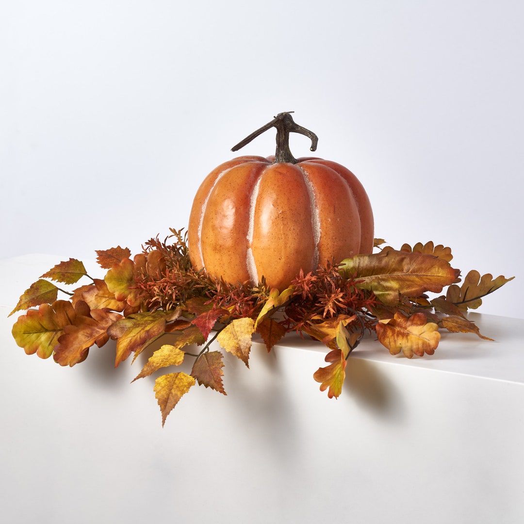 Autumn Harvest Orange Pumpkin Fall Centerpiece With Oak & Birch Mixed ...
