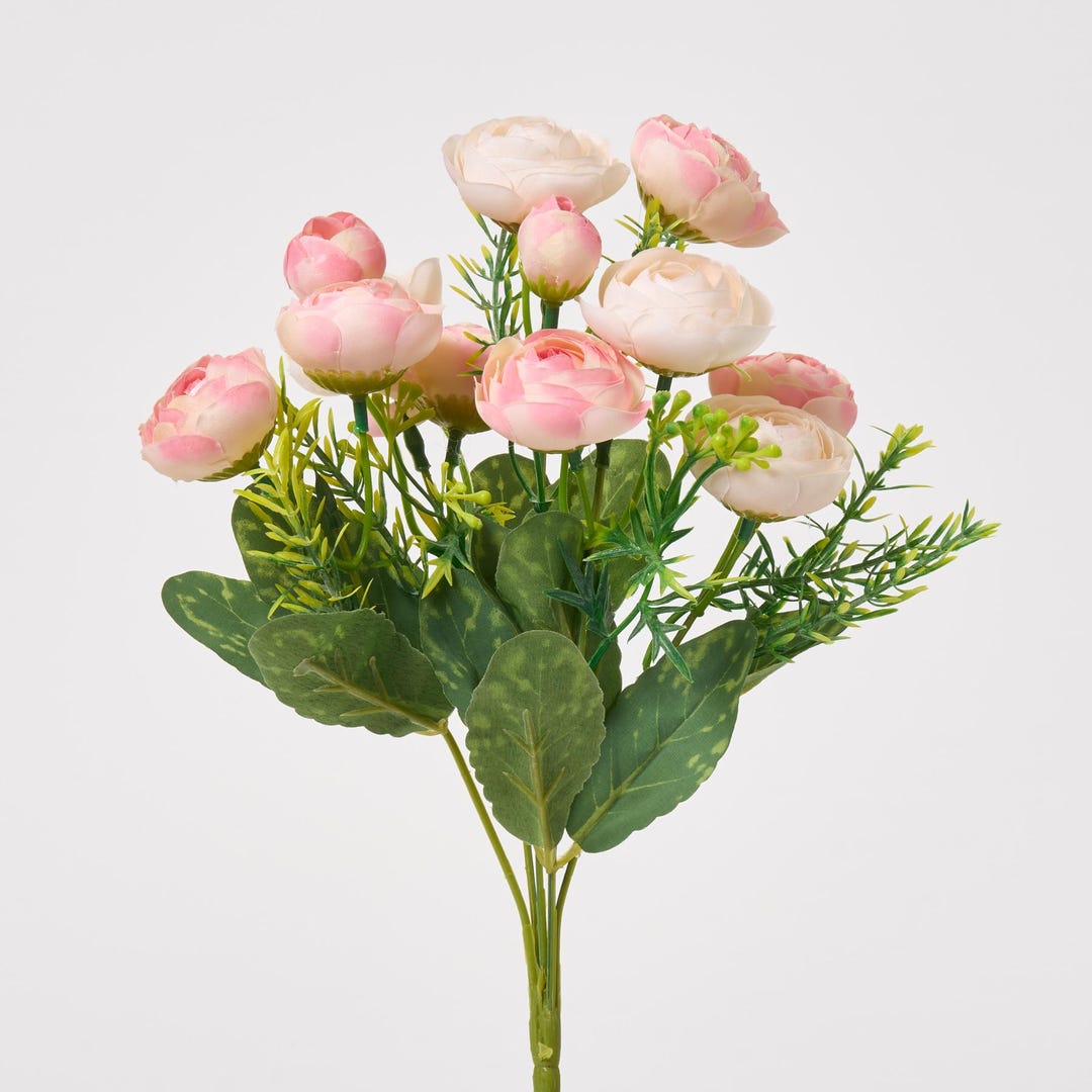 Cream & Light Pink Vintage Ranunculus Bush Faux Floral Stem Bouquet ...