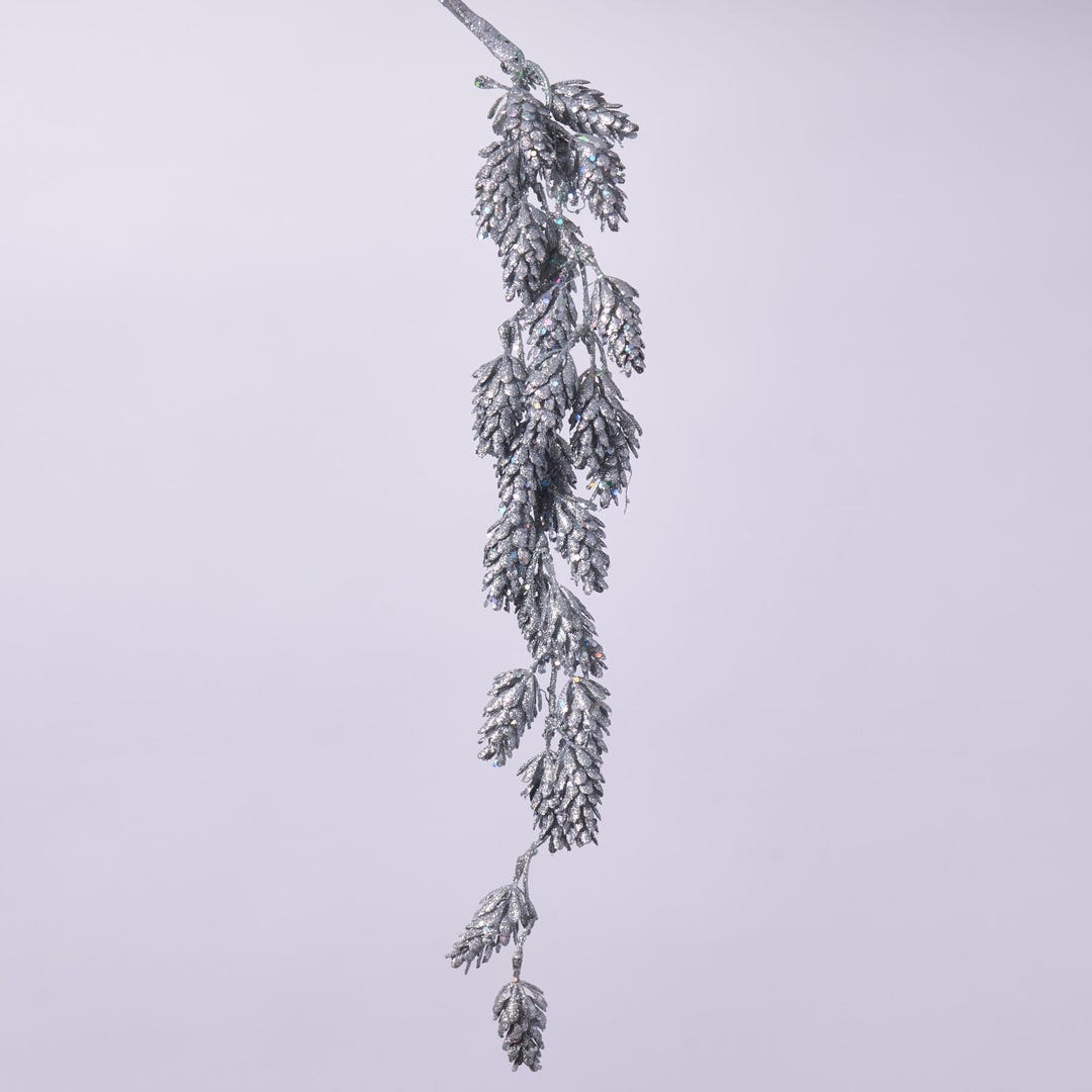 Silver Gray Metallic Glitter Hanging Alpine Cone Spray Decorative ...