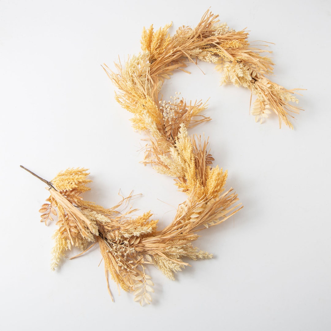 Dried-look Autumn Grass Raffia & Fall Berry Mantle Garland Table Runner ...