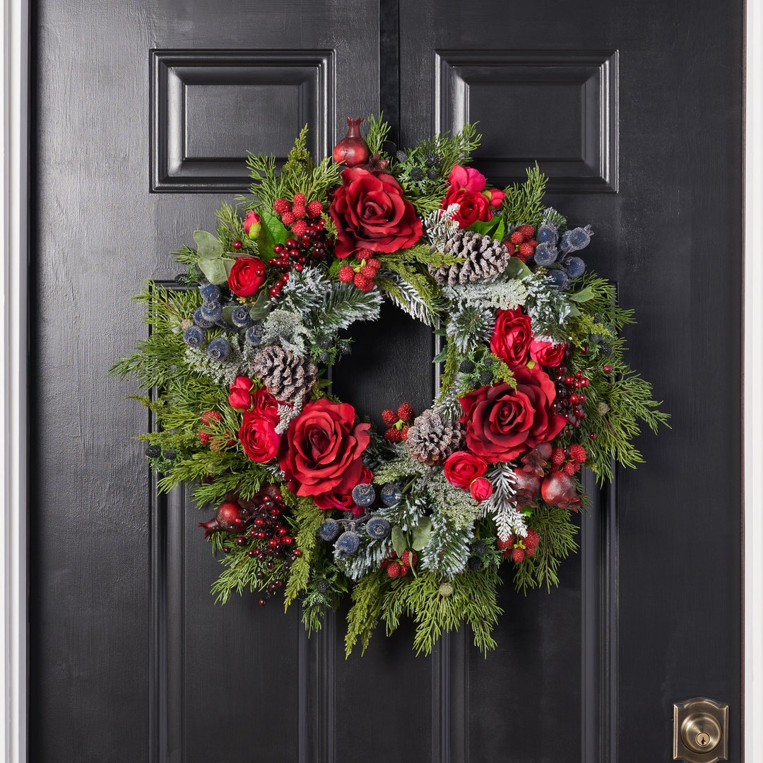 Red Queen Rose & Mixed Winter Berry Classic Holiday Front Door - Etsy