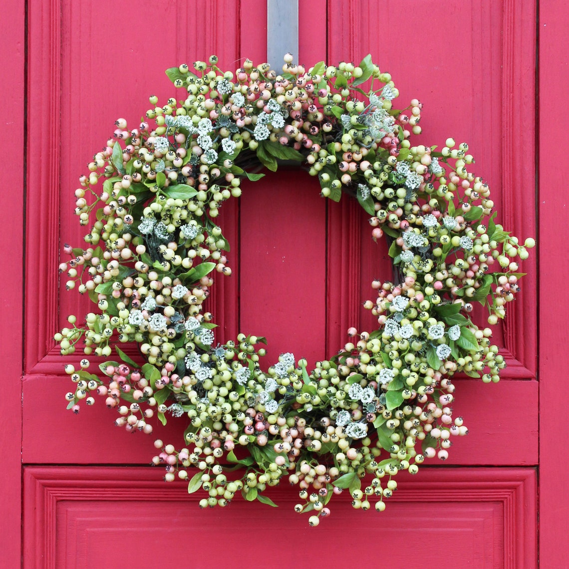 Pink & Green Pepperberry and Queen Annes Lace Front Door - Etsy
