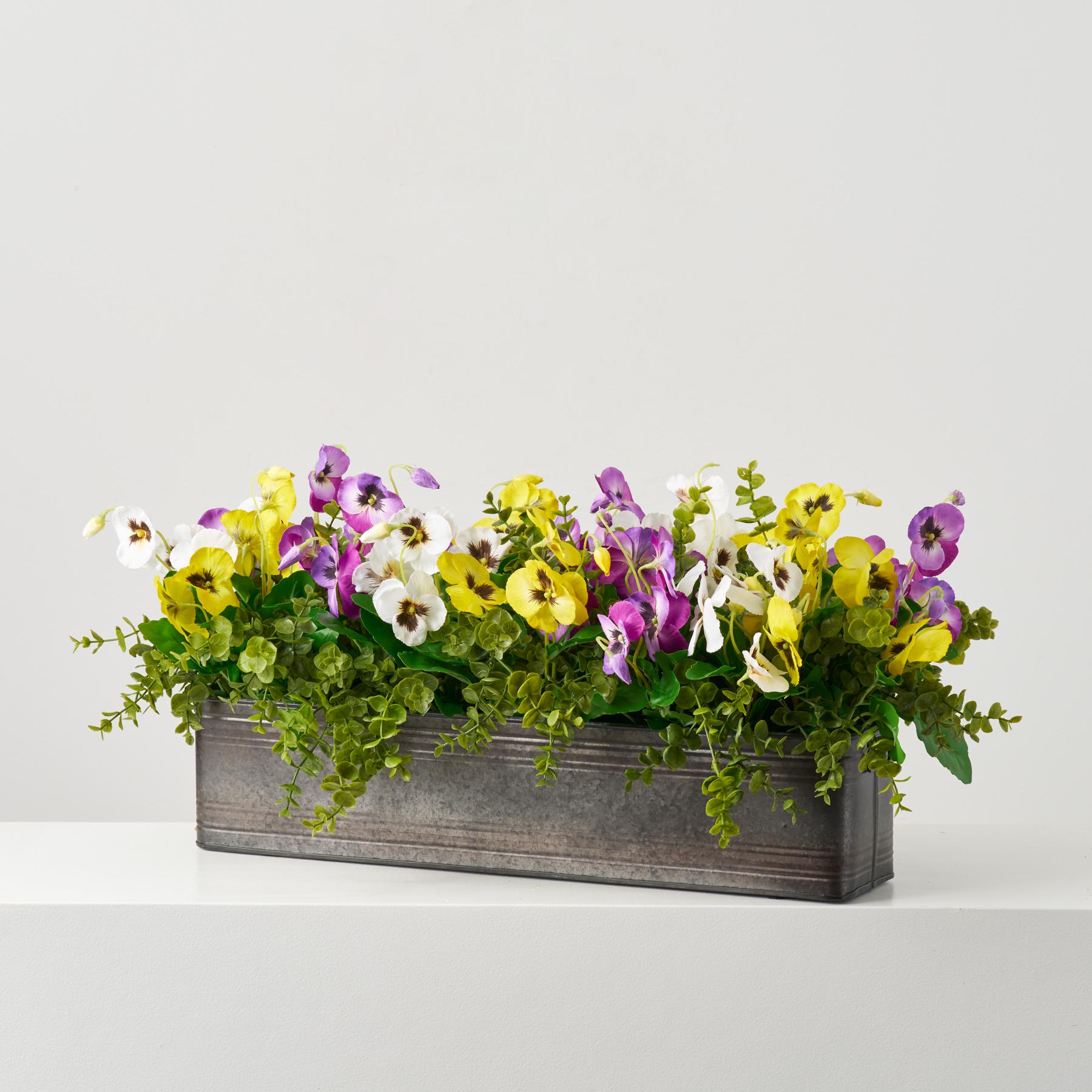 Handmade Pansy Window Box Arrangement, Mixed Yellow, White, Purple ...