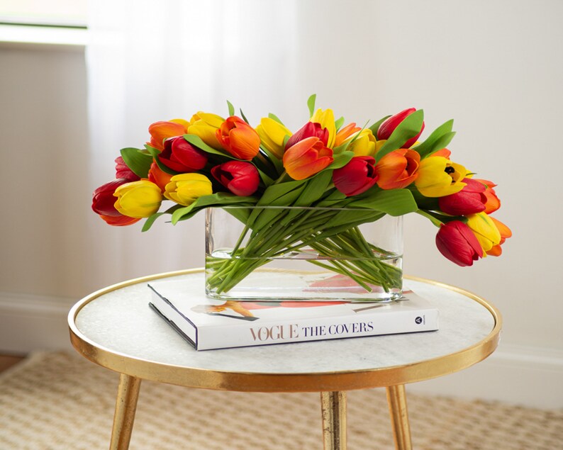 Real Touch Orange Yellow & Red Mixed Tulip Spring Summer Faux - Etsy