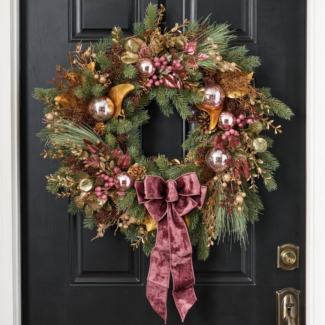 Very Merry Mauve Christmas Ornament Front Door Wreath Winter Mantle ...