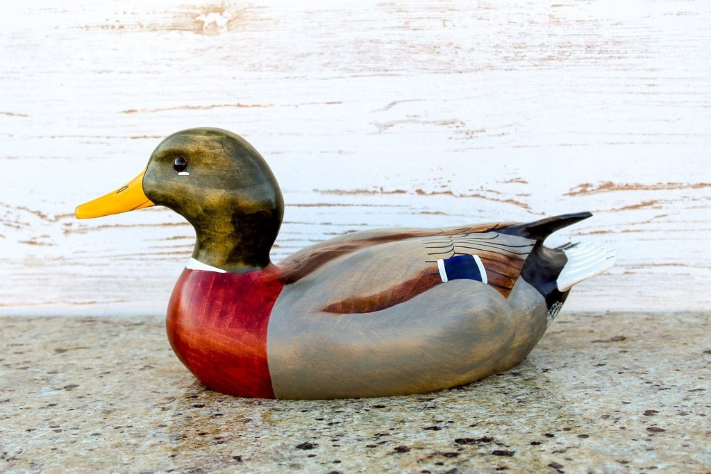 Hand Carved Mallard Drake Full Size Premier Wooden Decorative Duck ...