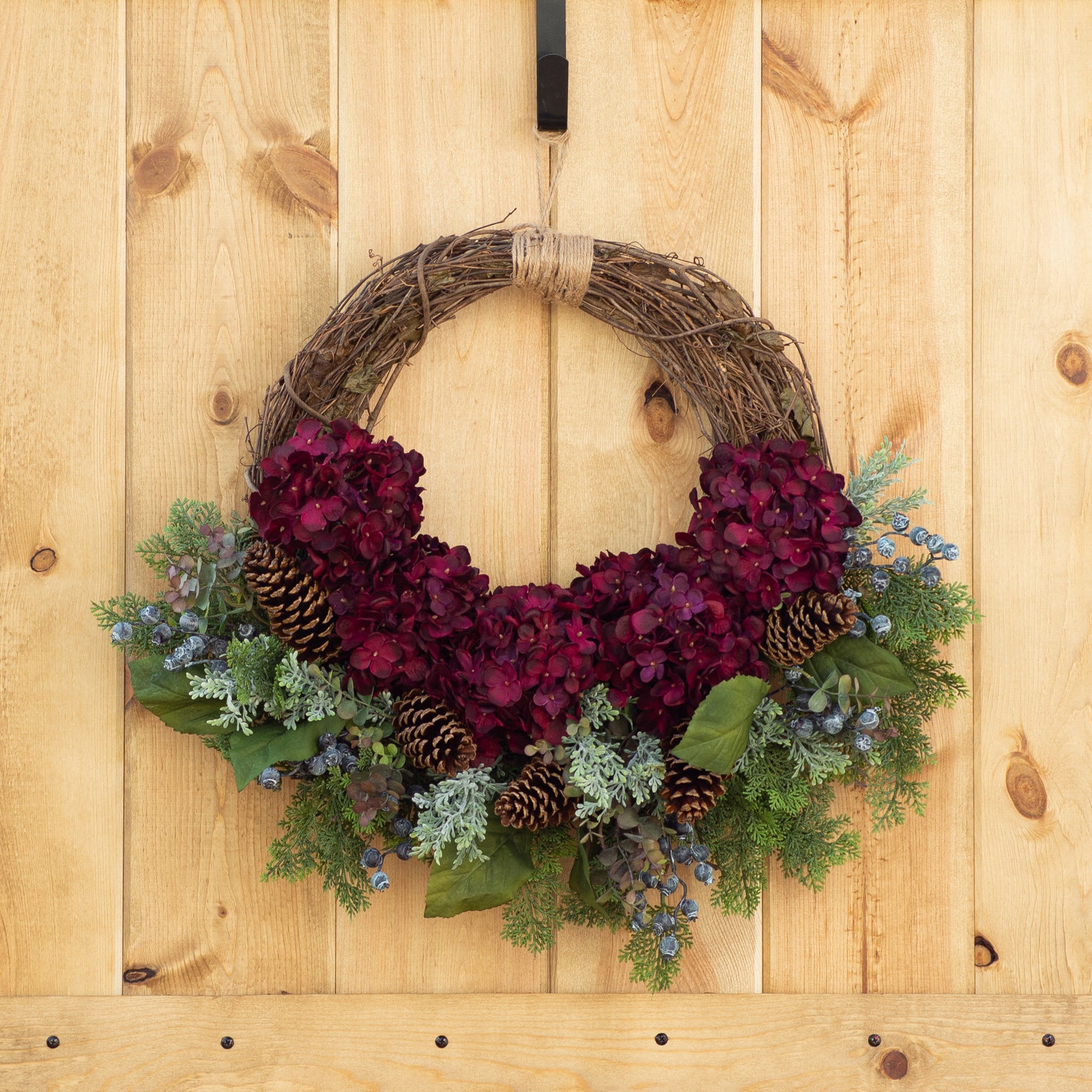 Wine Hydrangea Blueberry & Mixed Greens Asymmetrical Fall | Etsy