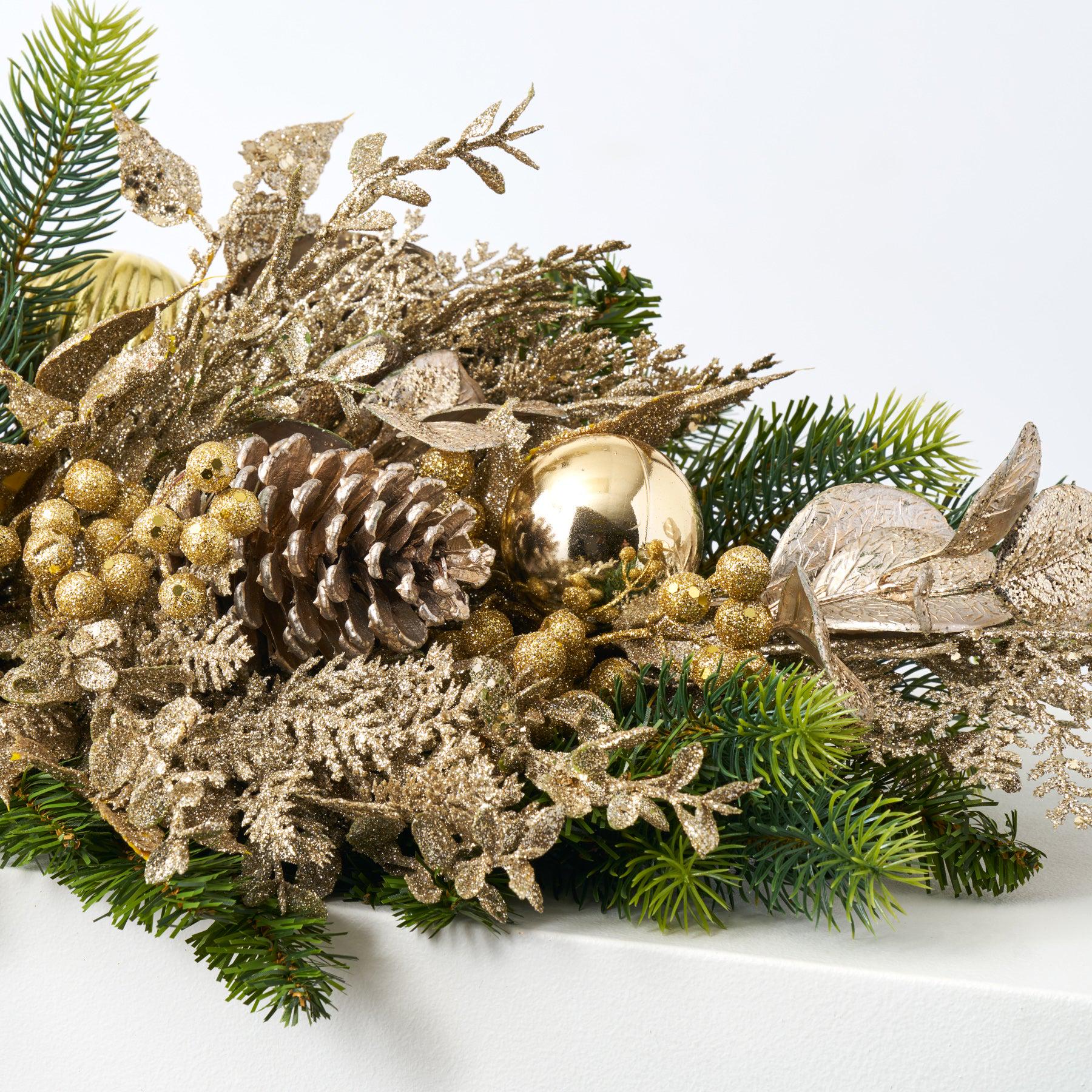 Mixed Pine & Gold Ornament Ball Christmas Centerpiece Arrangement ...