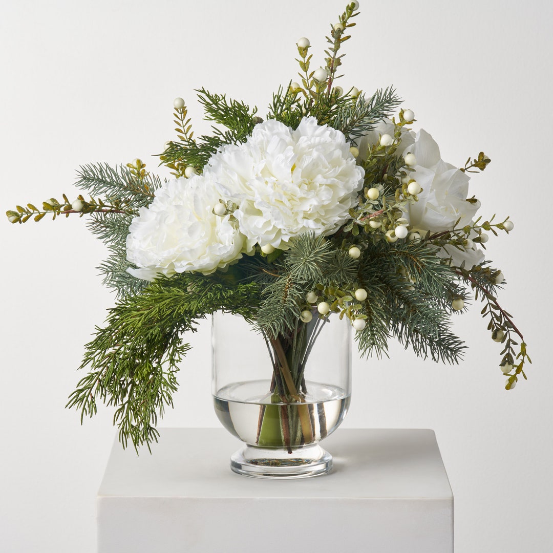 Peace on Earth - Fluffy White Hydrangea, Peony, Christmas Amaryllis ...