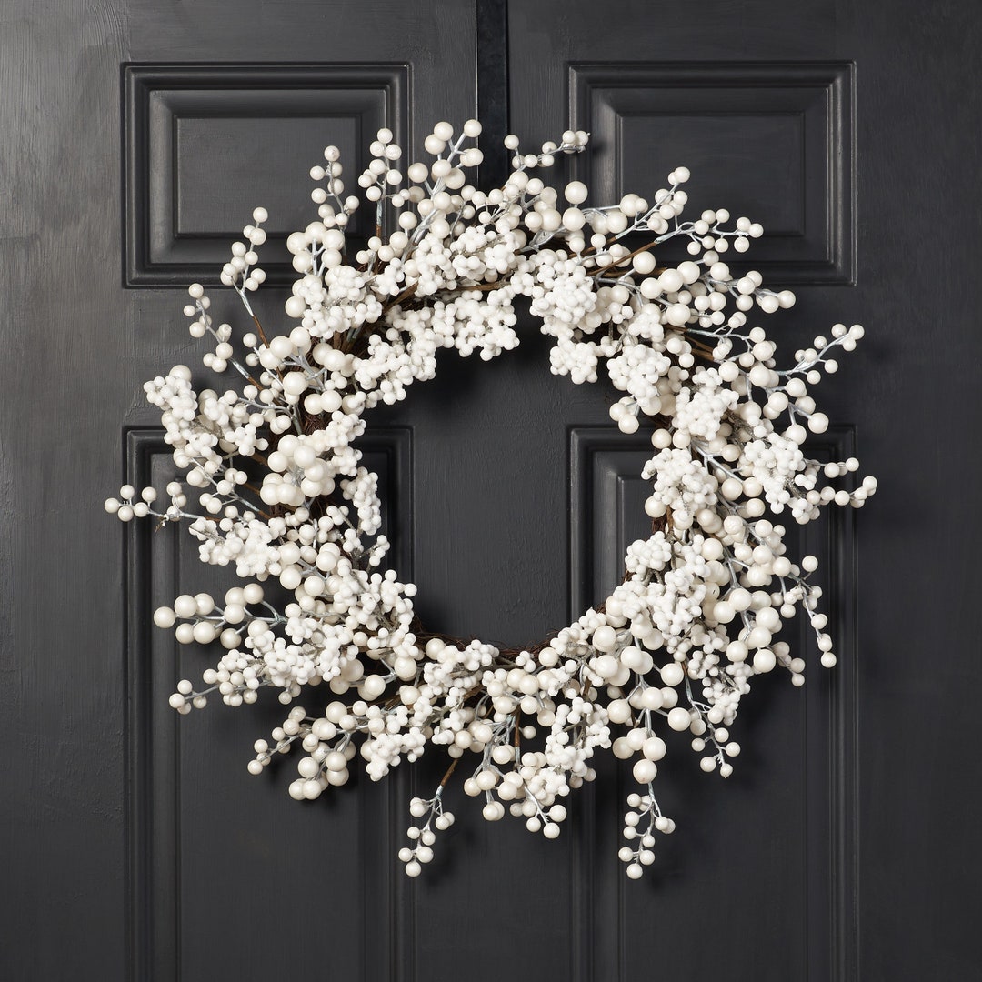 Waterproof Winter White Pearl Berry Christmas Holiday Front Door Wreath ...