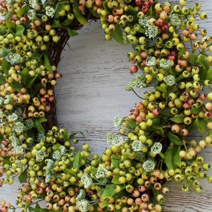 Pink & Green Pepperberry and Queen Anne’s Lace Front Door Spring Wreath ...