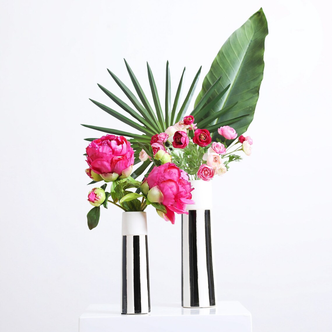 Black & White Striped Ceramic Taper Column Tori Vase 2 Sizes | Etsy