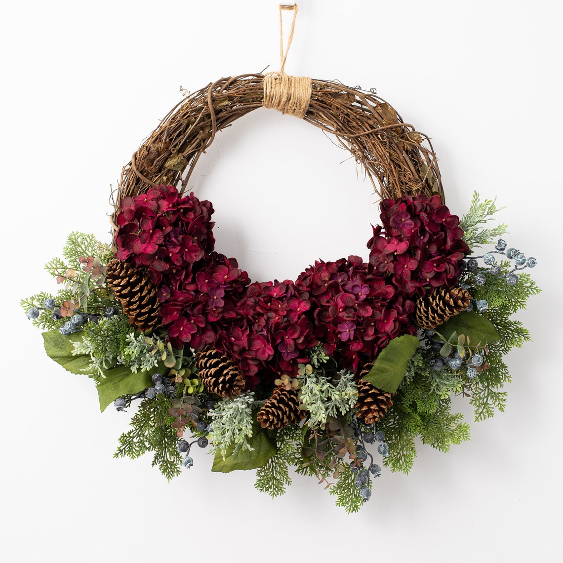 Wine Hydrangea Blueberry & Mixed Greens Asymmetrical Fall - Etsy