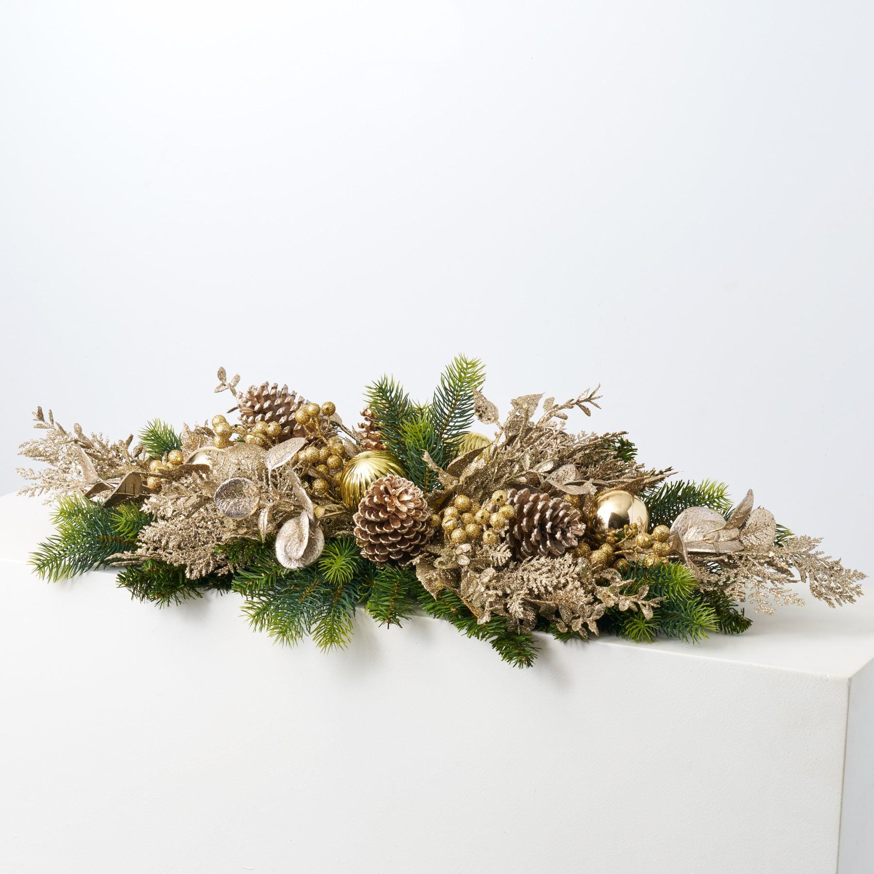 Mixed Pine & Gold Ornament Ball Christmas Centerpiece Arrangement ...