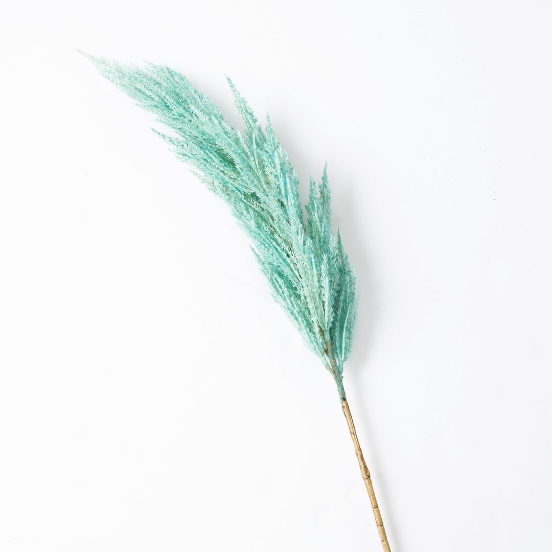 Teal Blue Faux Plume Pampas Grass 46" Single Branch Spray With Wired ...