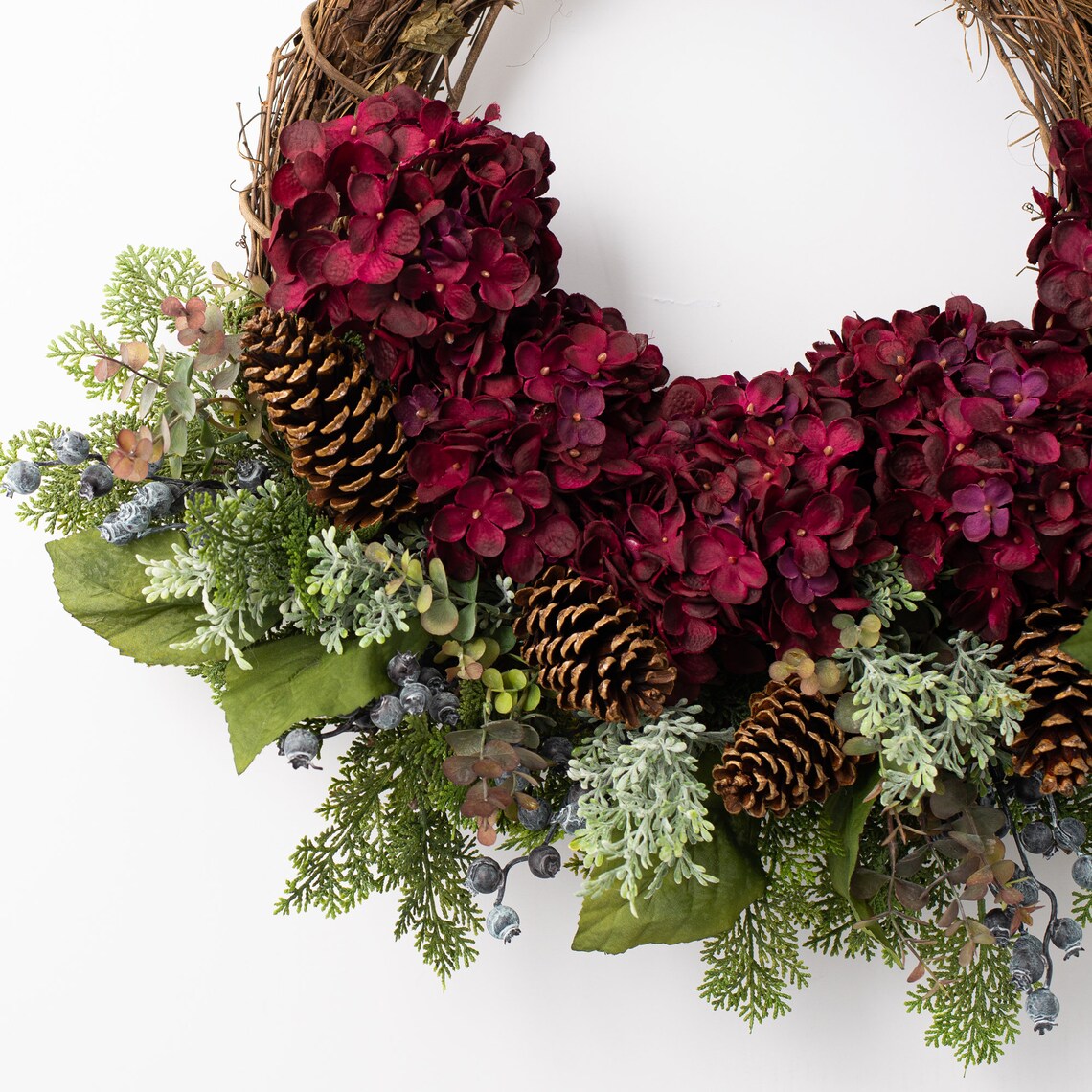 Wine Hydrangea Blueberry & Mixed Greens Asymmetrical Fall - Etsy