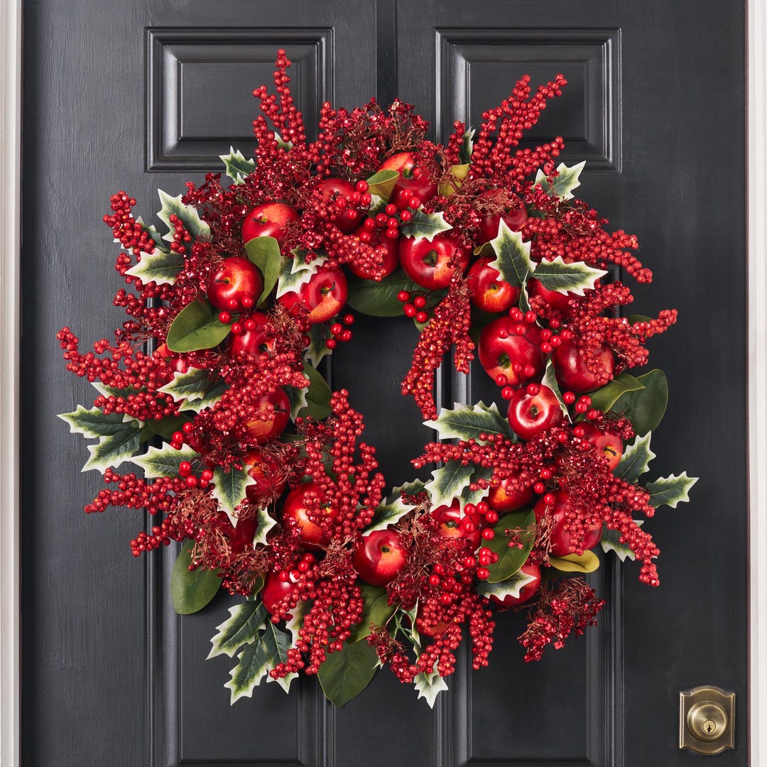 Holly Jolly Apple - Red Glitter Berry, Apples & Holly Winter Front Door ...