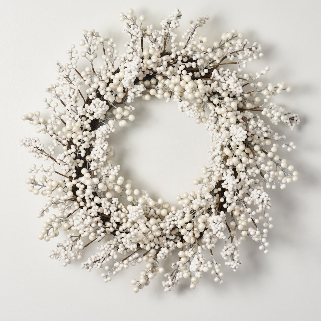 Waterproof Winter White Pearl Berry Christmas Holiday Front Door Wreath ...