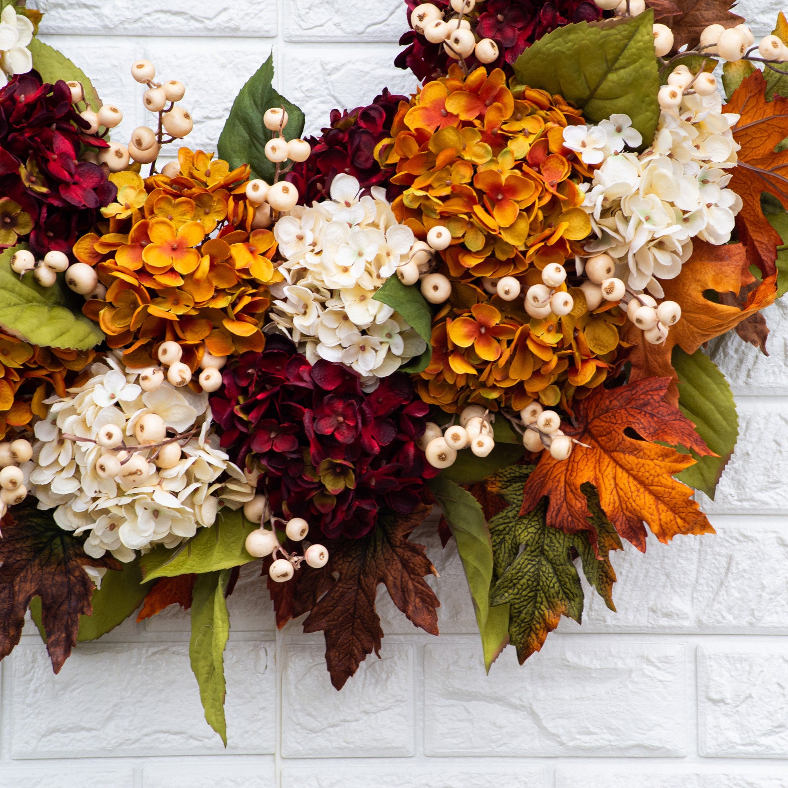 Autumn Hydrangea & Maple Leaf Asymmetrical Front Door Fall - Etsy