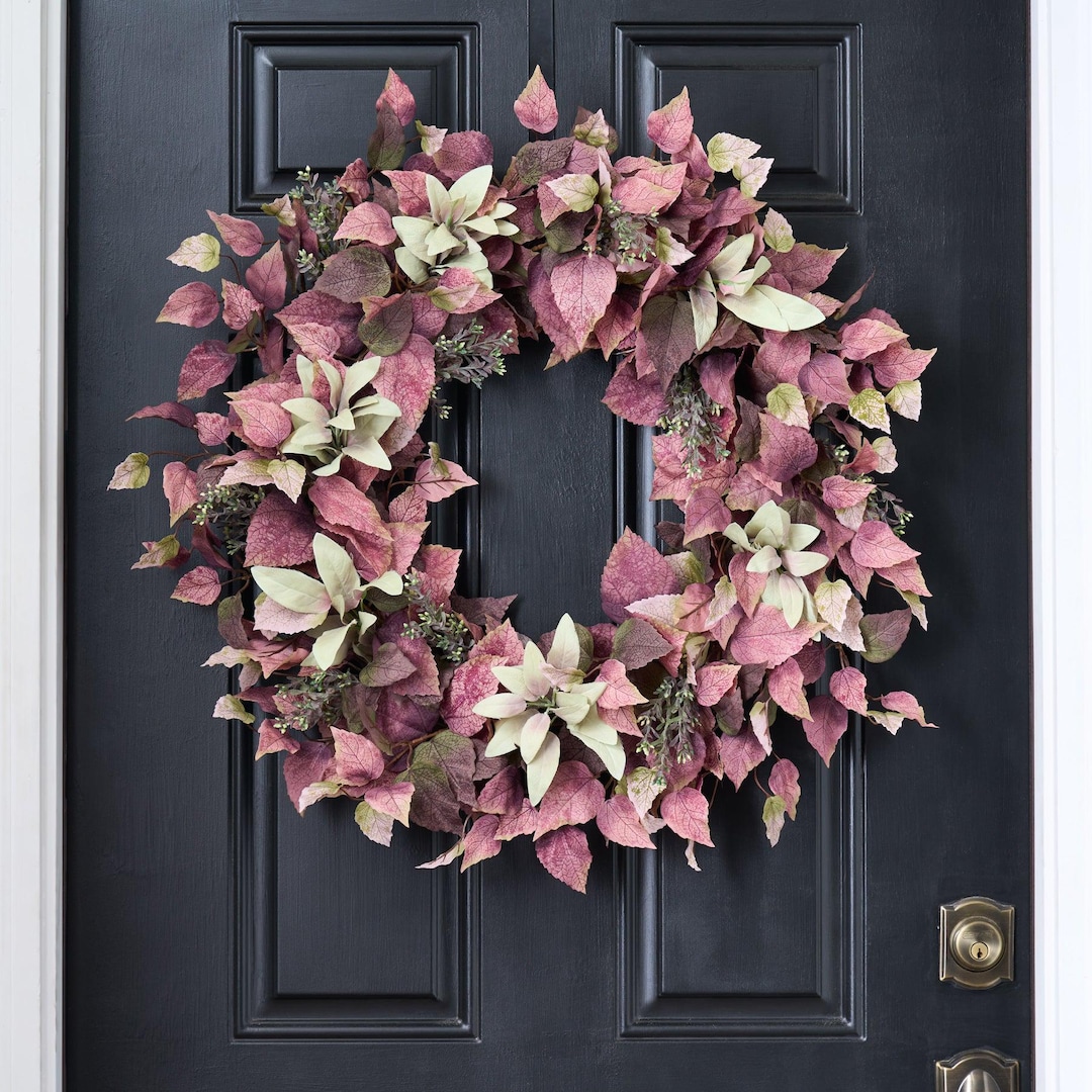 Autumn Beauty Front Door Fall Mauve & Mint Green Foliage Wreath Classic ...