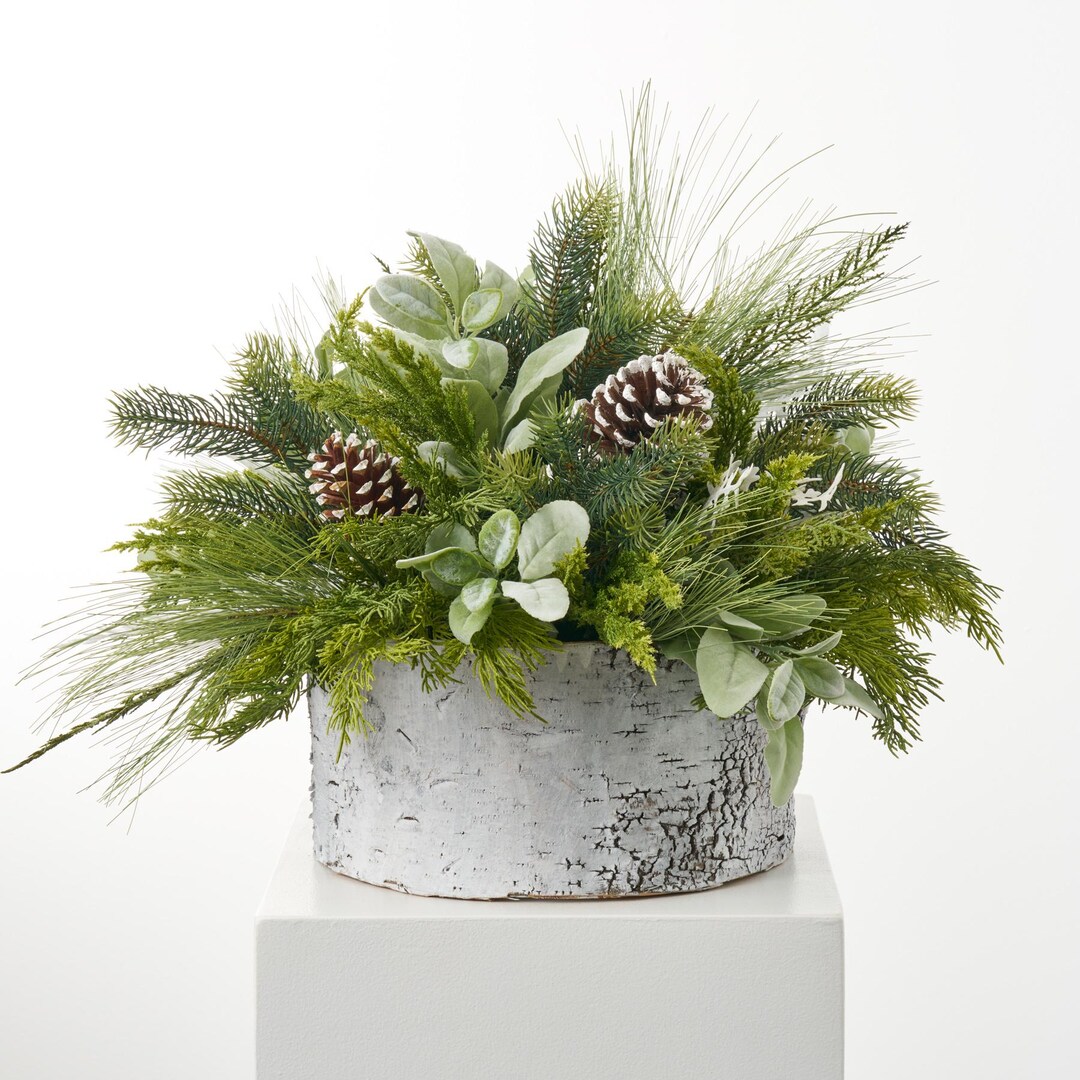 Large Winter Greenery & Frosted Pinecone Centerpiece Arrangement in ...