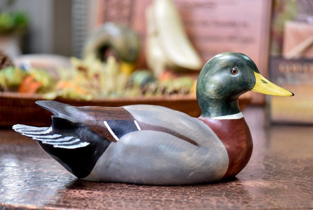 Hand Carved Mallard Drake Full Size Premier Wooden Decorative Duck ...