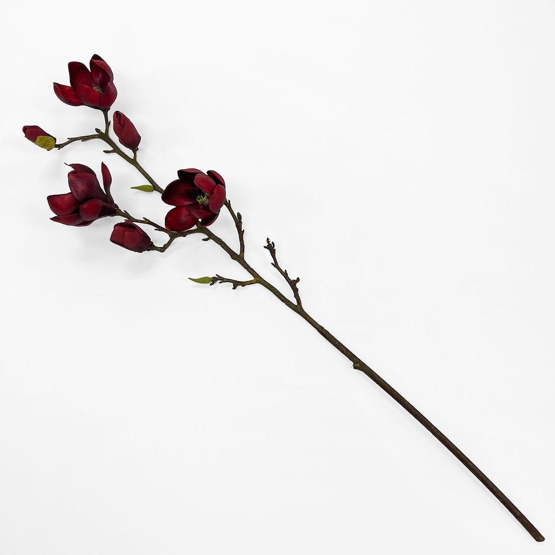 Real Touch Tree Magnolia Red Burgundy Multiple Blooming Branch Stem 29 ...