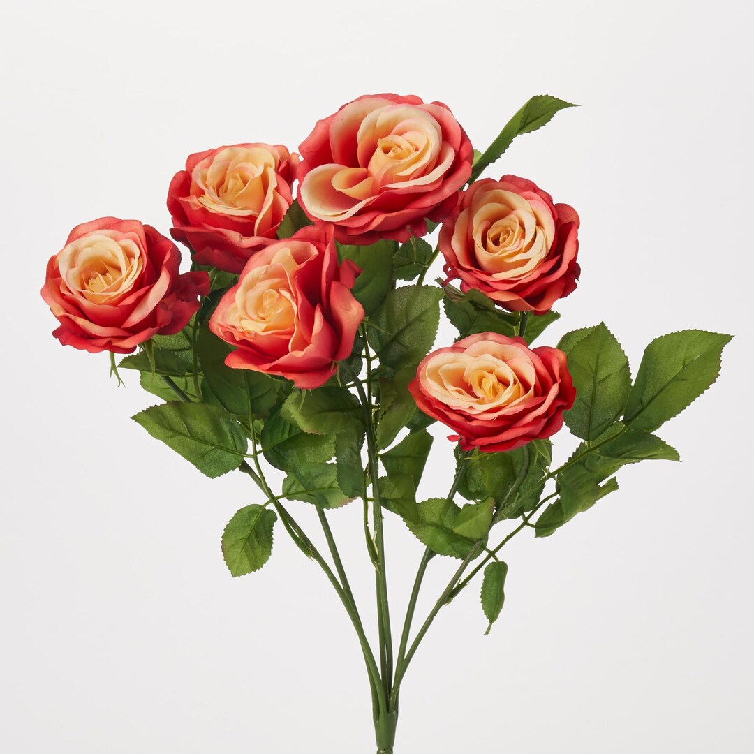 Two-tone Coral Pink & Cream Rose Blooms Faux Floral Bouquet - 16" - Etsy