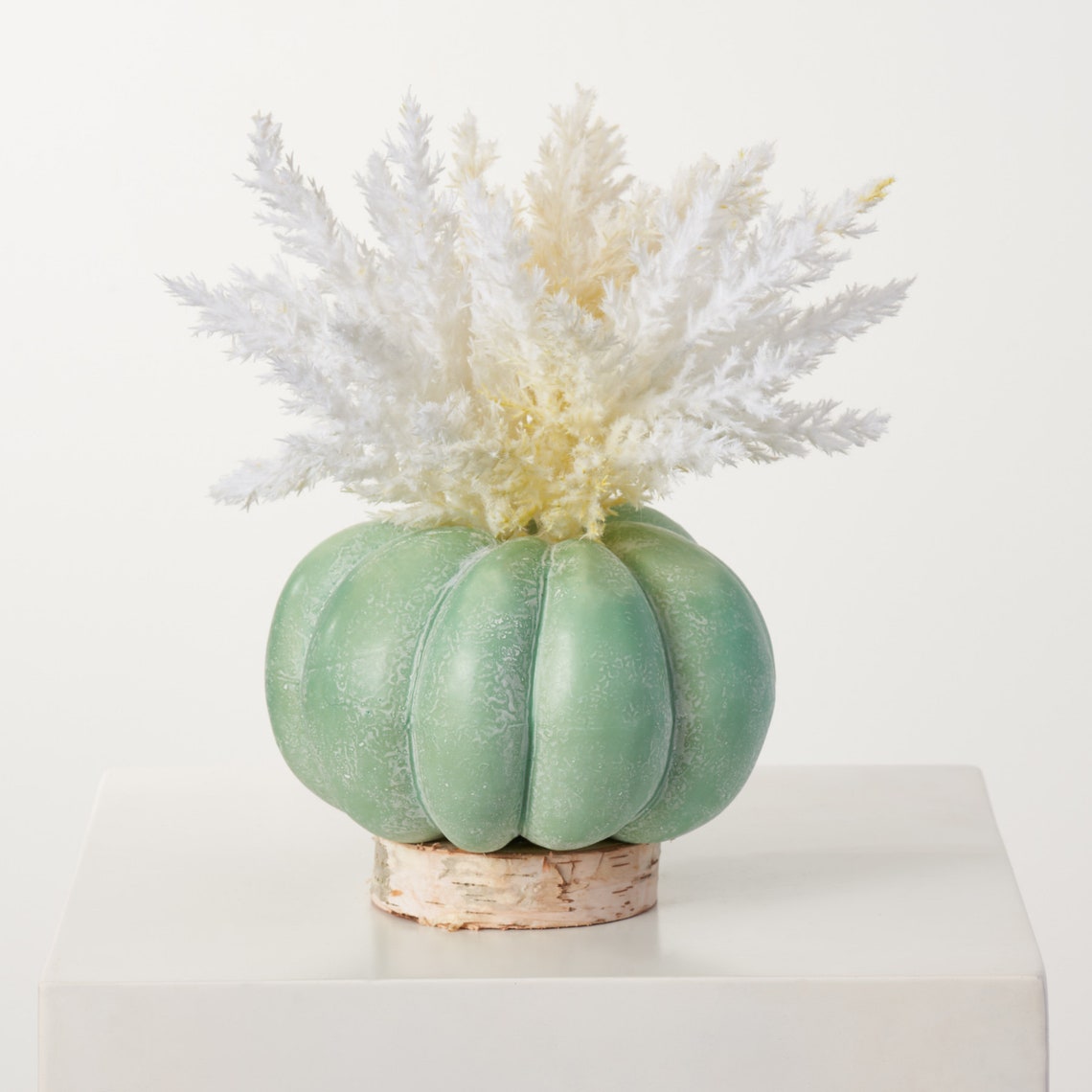 Pampas Grass Pumpkin Centerpiece on Birch Disc Fall Floral Decor ...