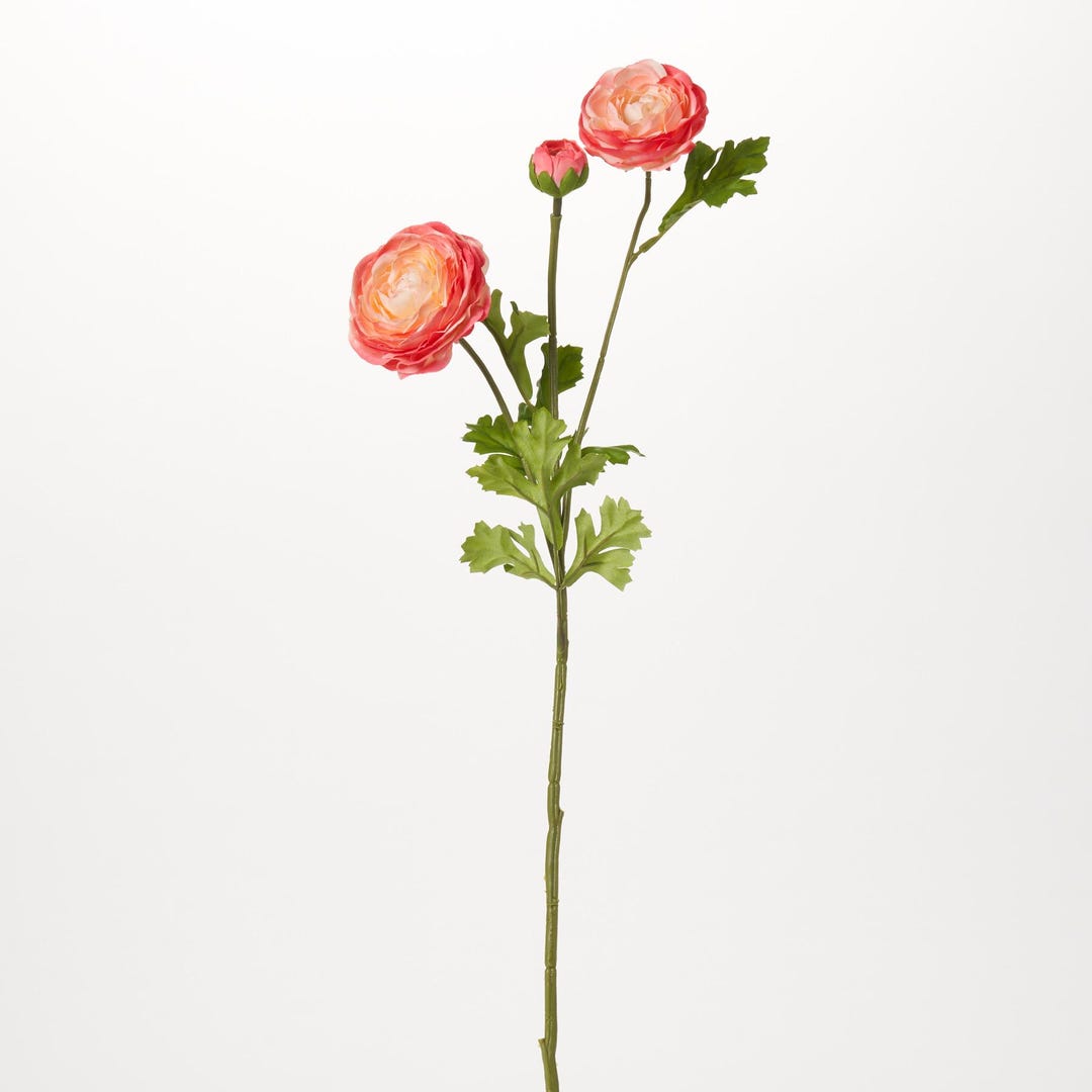 Coral Pink Italian Ranunculus Blooms & Bud Faux Floral Stem Spray - 24 ...
