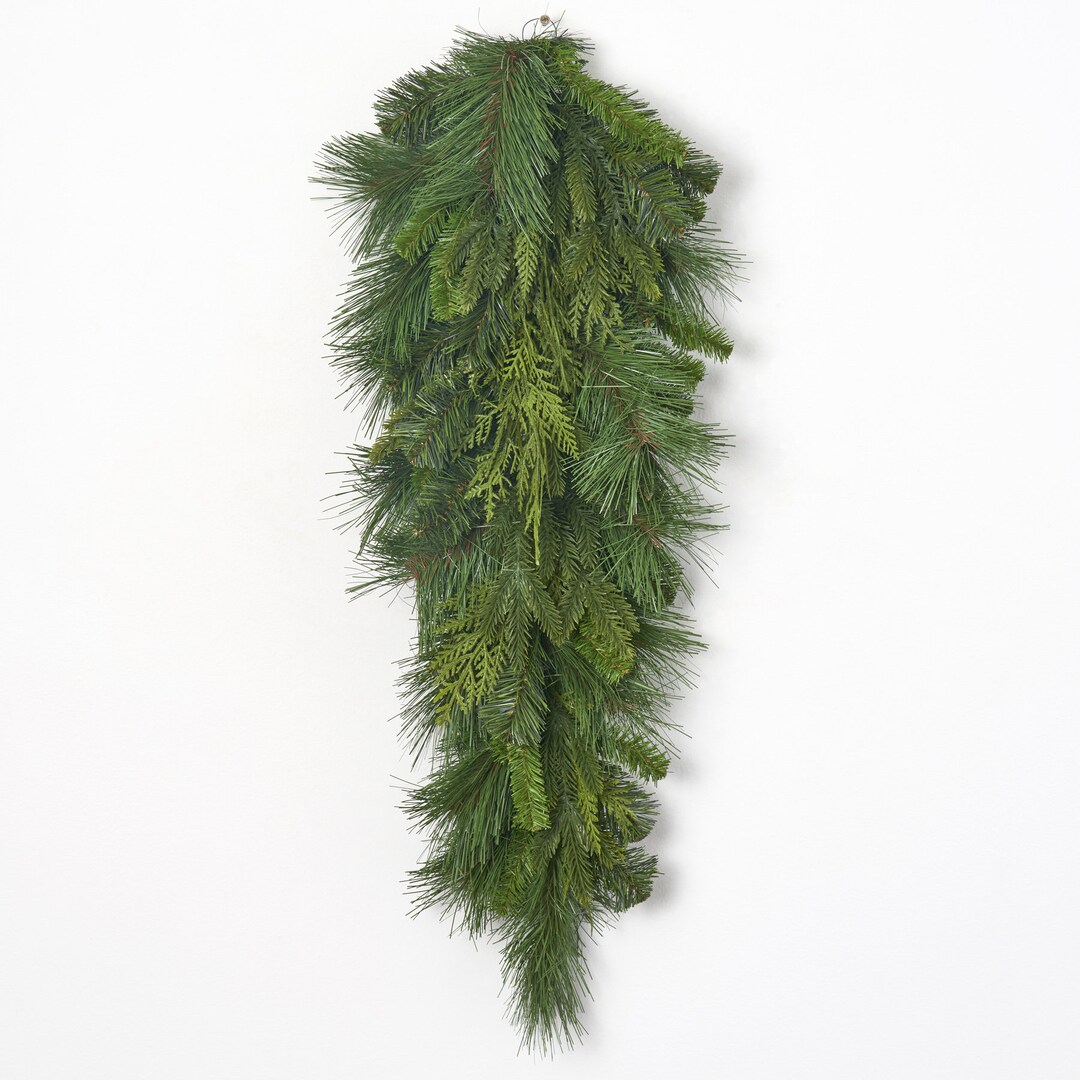 Outdoor UV Protected Bristle Pine Evergreen Teardrop Swag Base Hanging ...