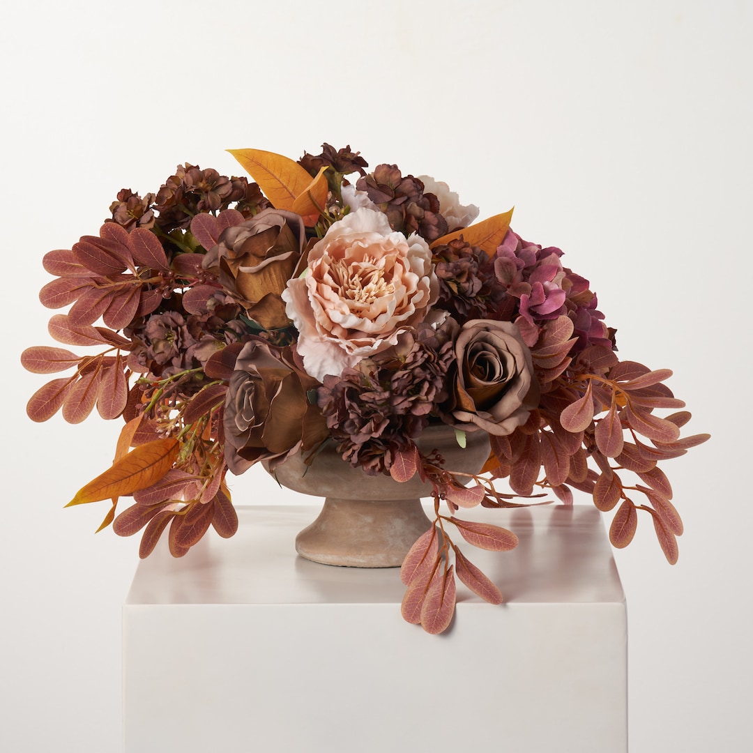Home for the Harvest Autumn Fall Foliage, Chocolate Rose, & Blush Peony ...