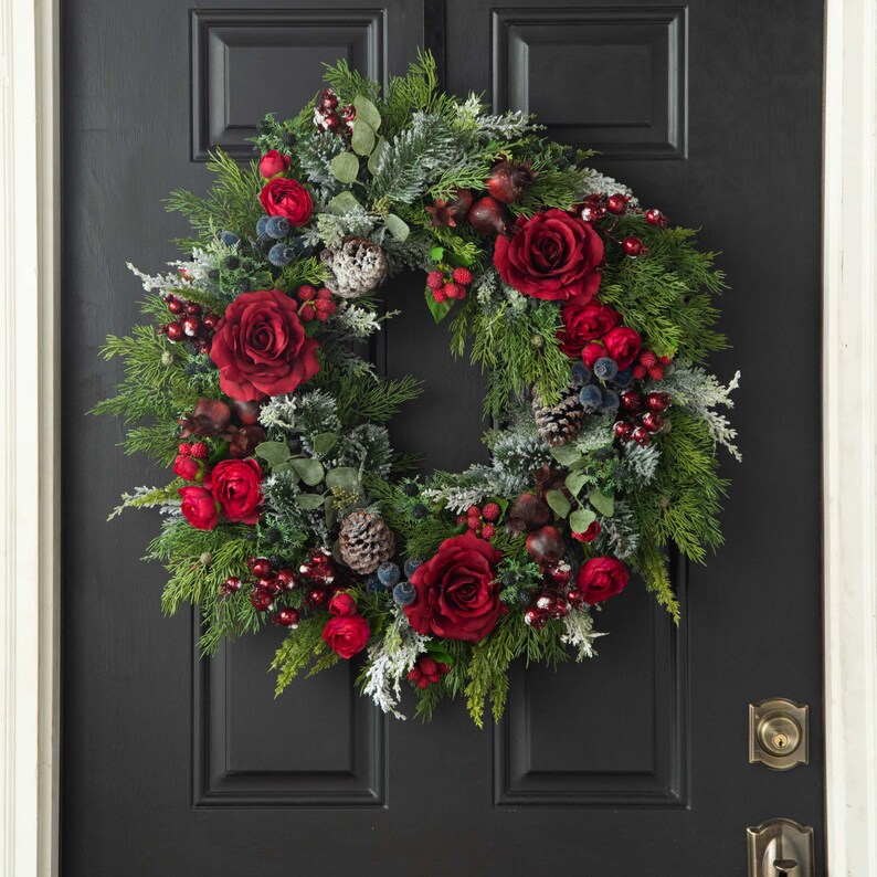 Red Queen Rose & Mixed Winter Berry Classic Holiday Front Door - Etsy