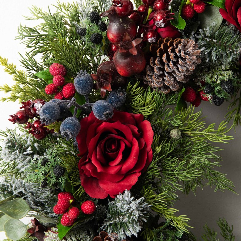 Red Queen Rose & Mixed Winter Berry Classic Holiday Front Door - Etsy