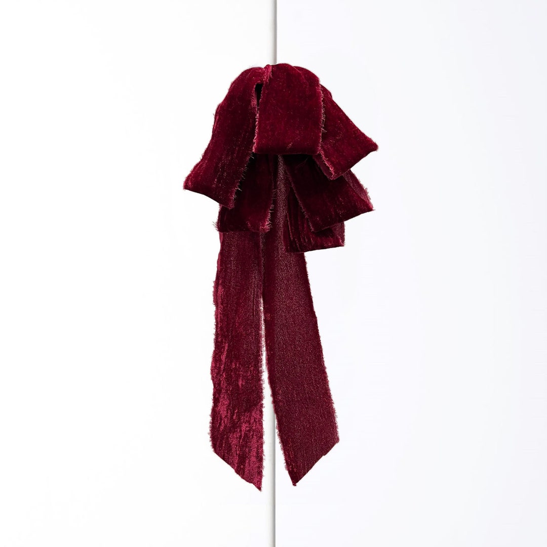 Burgundy Raw Edge Silk Velvet Velvet Lux Drape Loop Bow - Etsy