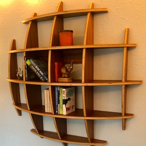 Wood Wall Shelf, Hanging Bookcase, Modern Sphere Book Display, Office ...