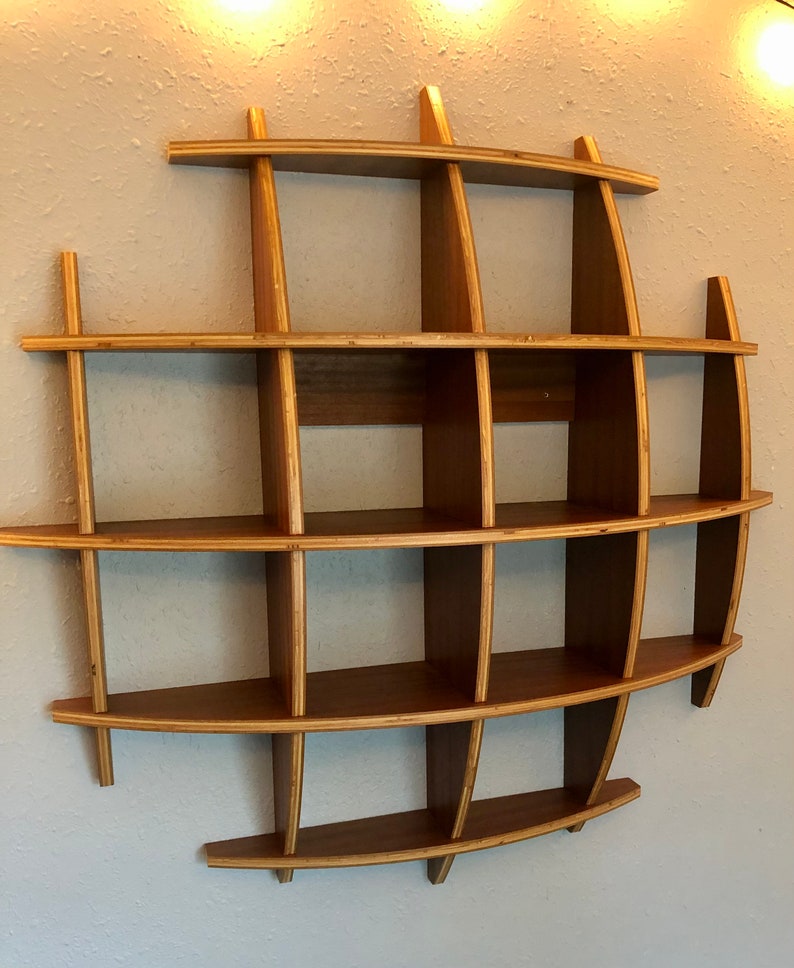 Wood Wall Shelf, Hanging Bookcase, Modern Sphere Book Display, Office ...