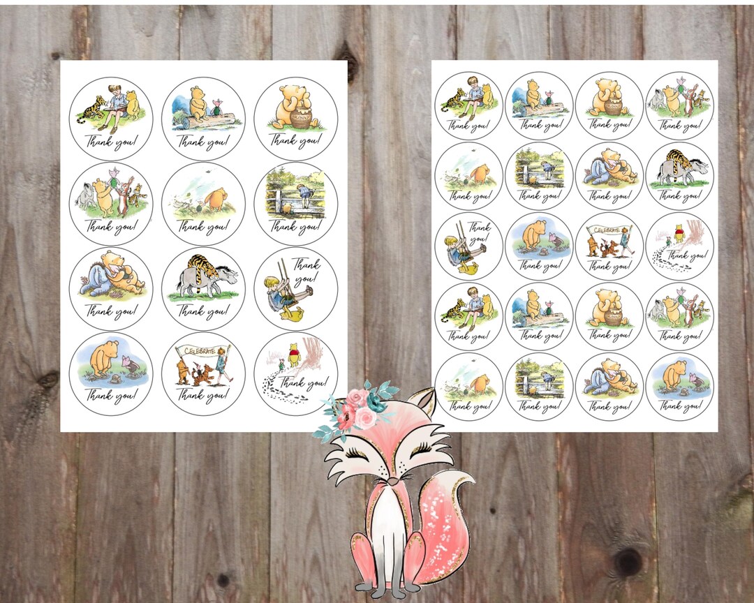 Classic Pooh Favor Stickers 1.5 Inch to 3 Inch Round Stickers, Classic ...