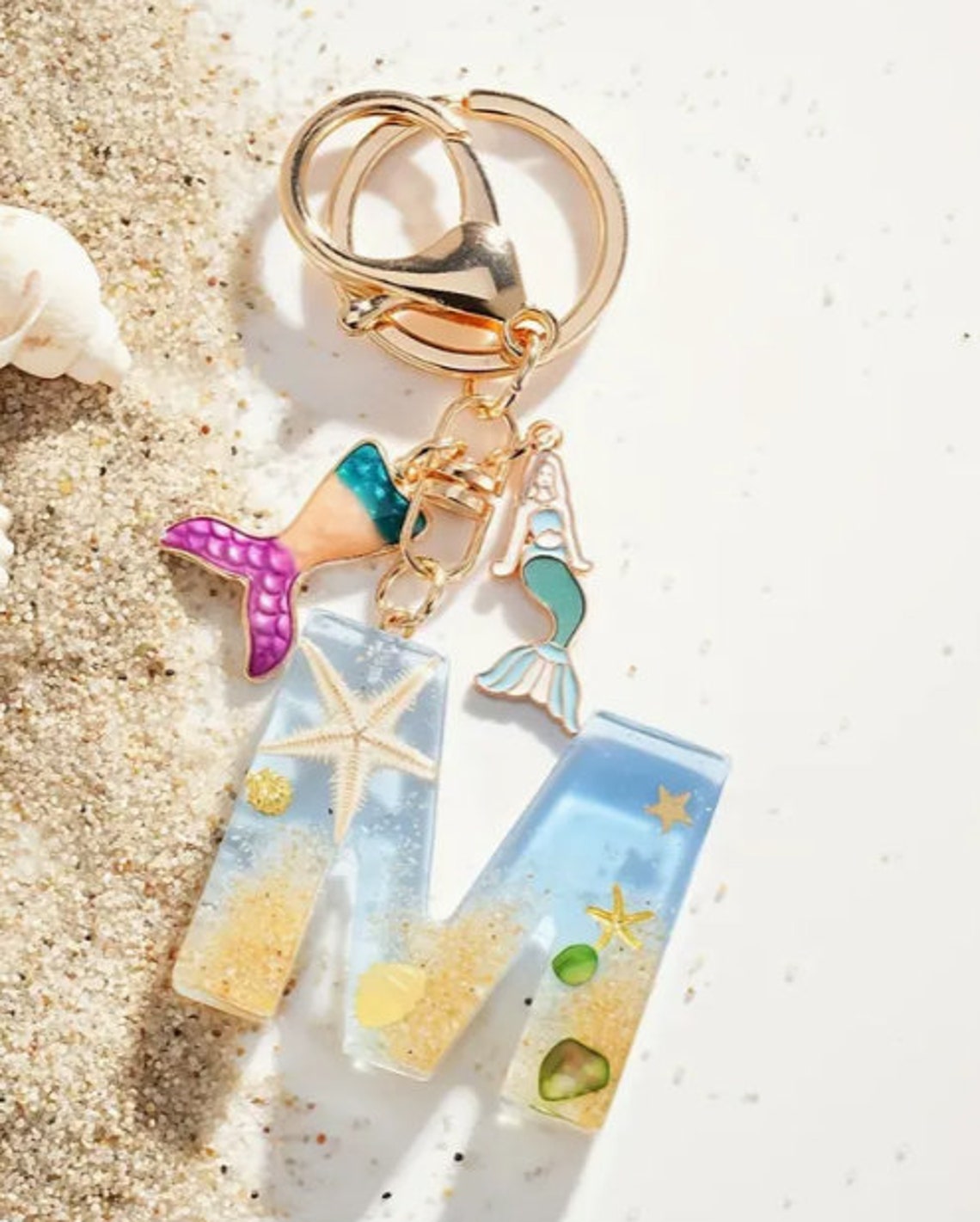 Beach Initial Key Chain / Handbag Charm (choice of K, M, S) - Etsy