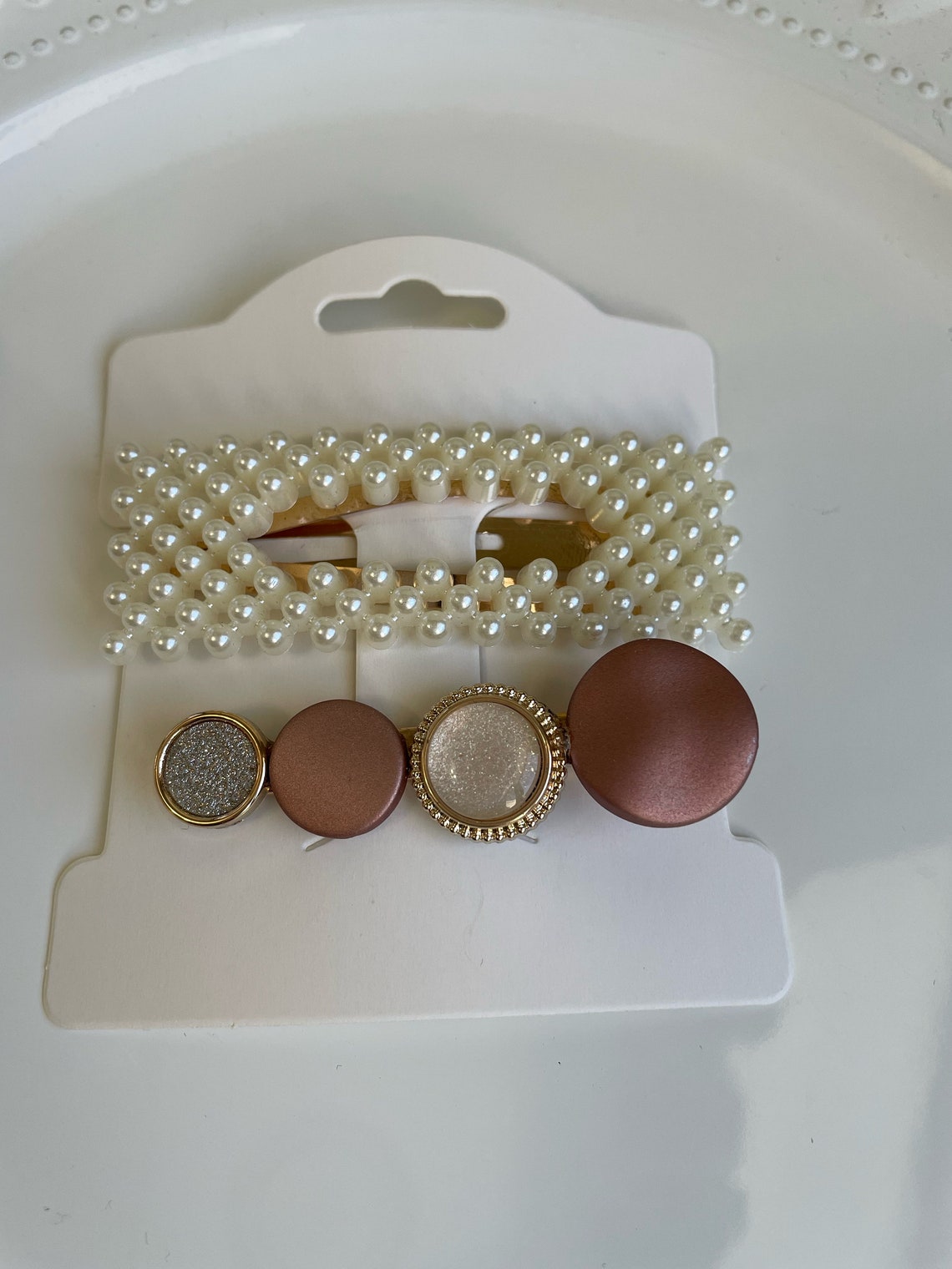 Set of 2 Hair Clips - Pearl & Multicolor - Etsy