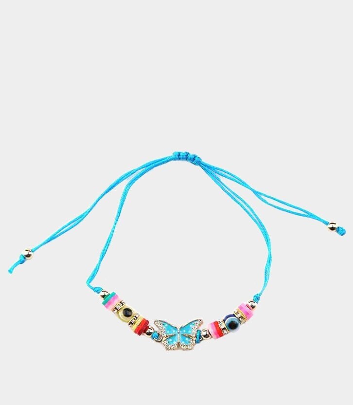 Butterfly & Evil Eye Beaded Adjustable Bracelets / Anklets choice of 6 ...